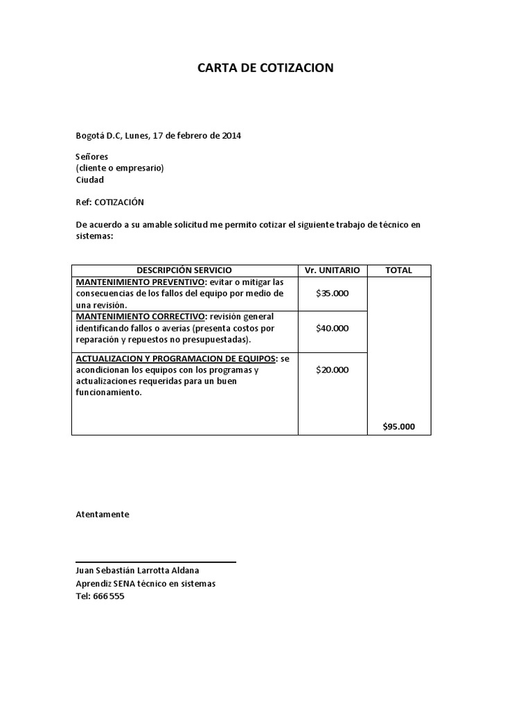 Carta de Cotizacion | PDF