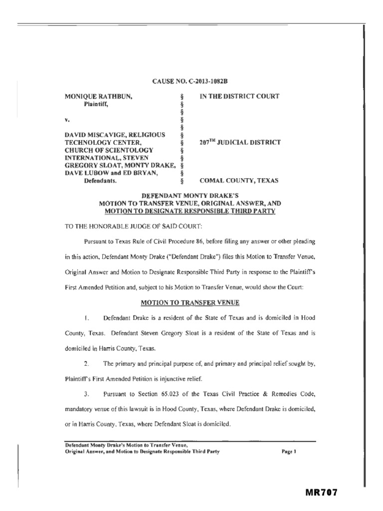 Monique Rathbun V Scientology, Petition For Writ of Mandamus Supporting ...