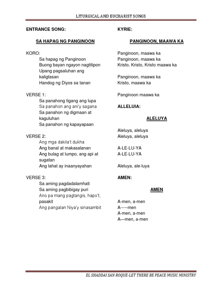 Liturgical and Eucharist Songs | PDF
