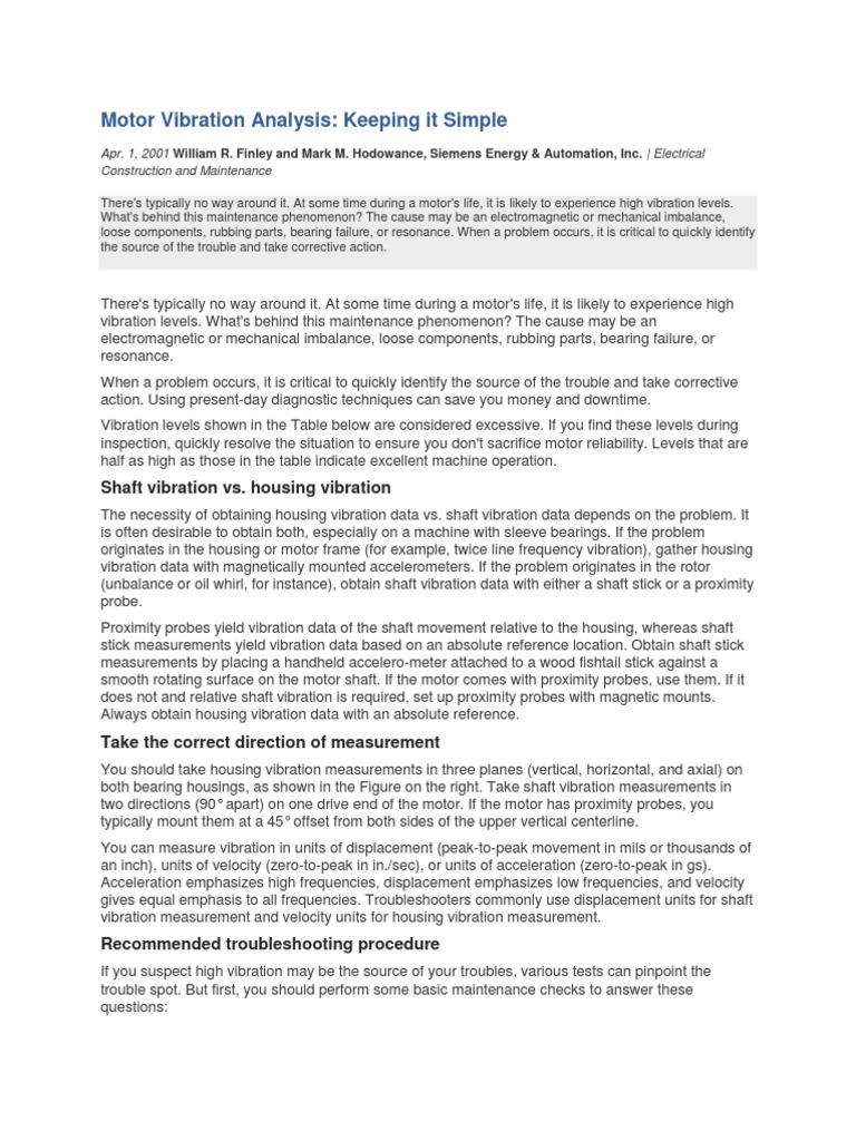 Motor Vibration Analysis - Keeping It Simple | PDF | Bearing ...