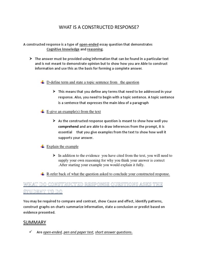 What Is A Constructed Response Pdf Question Fraction Mathematics