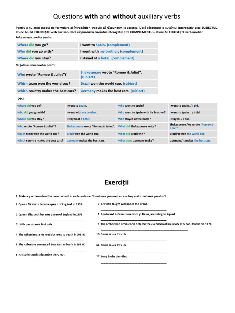 Questions With and Without Auxiliary Verbs | PDF | Romeo And Juliet | Verb