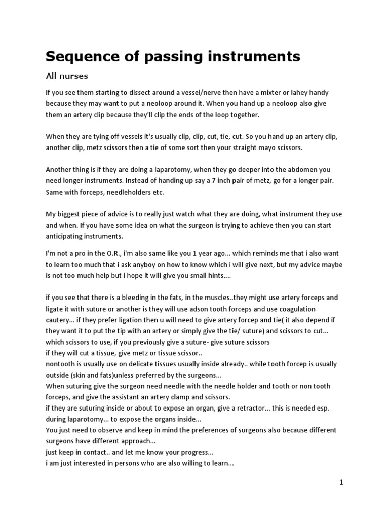 Sequence of Passing Instruments | PDF | Surgical Suture | Surgery