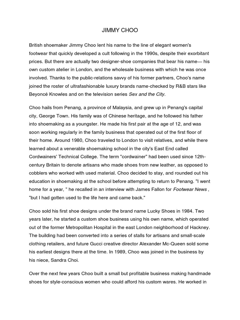 Jimmy Choo: From Malaysian Shoemaker to Luxury Brand Icon | PDF | Shoe ...