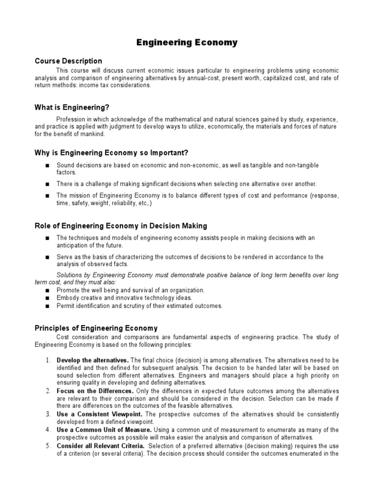 Engineering Economy Course | PDF | Economics | Engineering