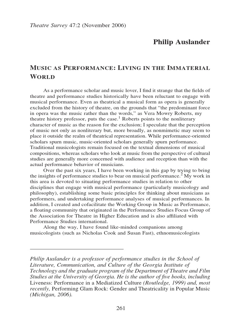 Auslander - Music As Performance 2006 | PDF | Musicology | Fan (Person)