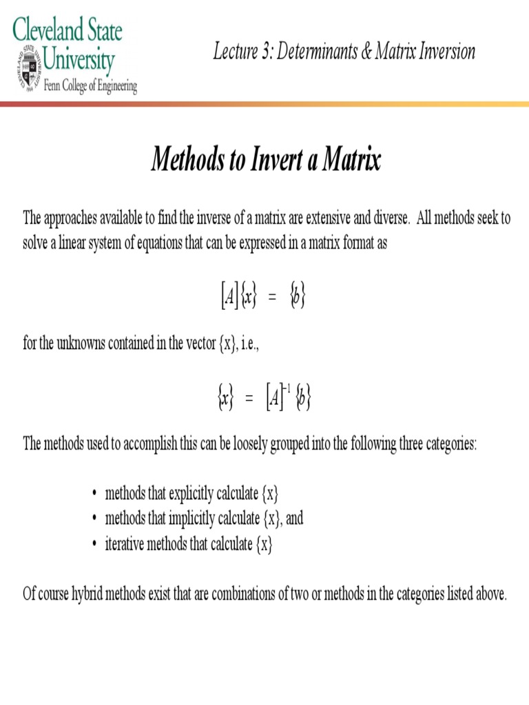 Lecture 3: Matrix Inversion Methods | PDF | Determinant | Matrix ...