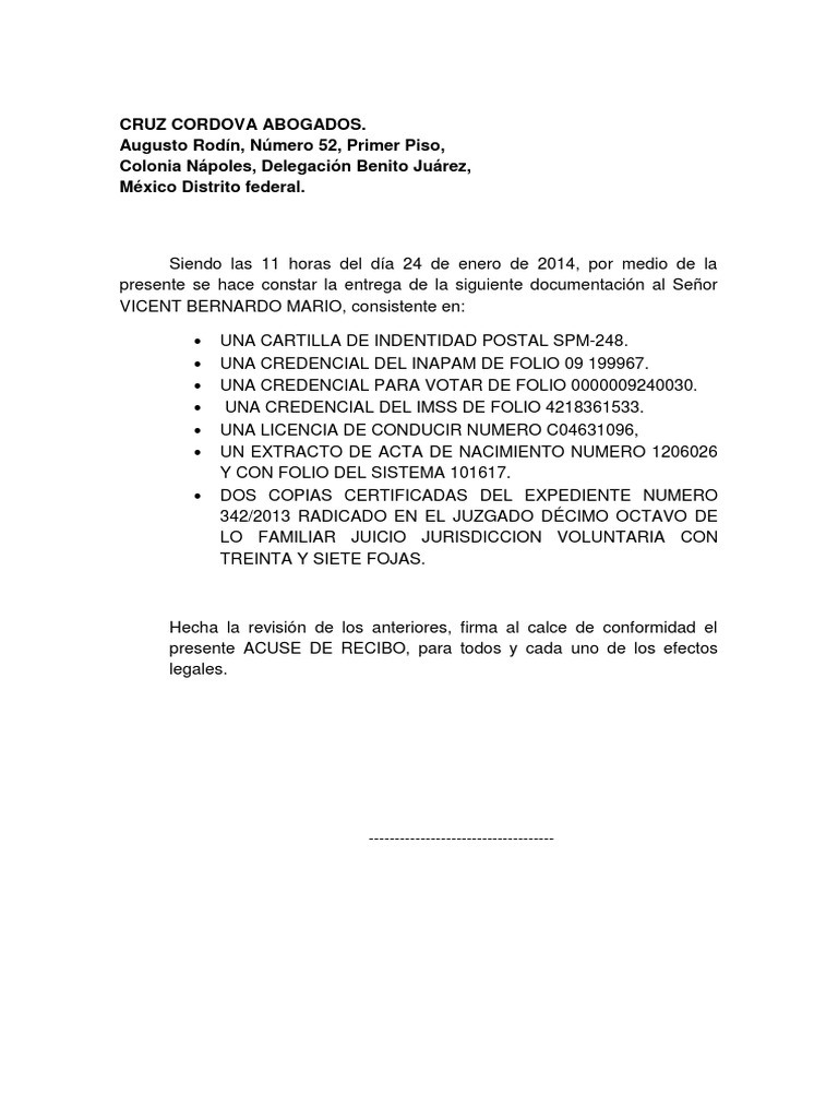 Acuse de Recibo Documentos | PDF