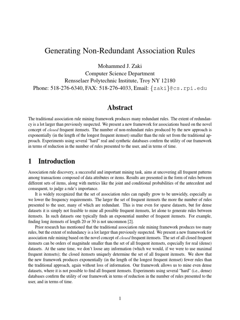 Generating Non-Redundant Association Rules | PDF | Mathematical ...