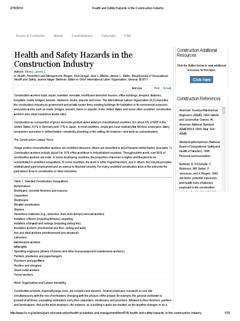 Health and Safety Hazards in The Construction Industry | PDF ...