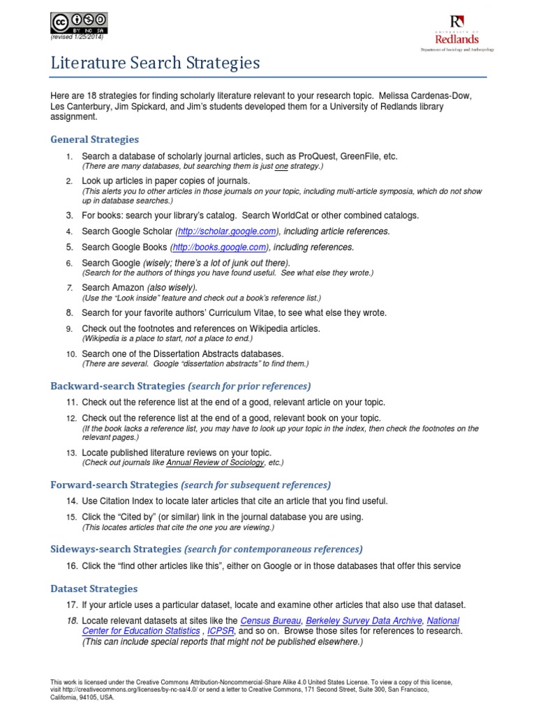 18 Literature Search Strategies (Jan 2014) - CC | PDF | Citation ...