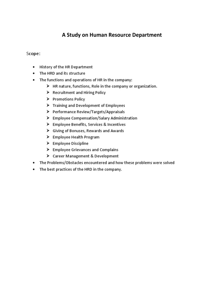 Overview of Human Resource Department Functions | PDF