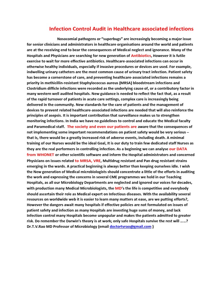 Infection Control Audit in Healthcare Associated Infections ...
