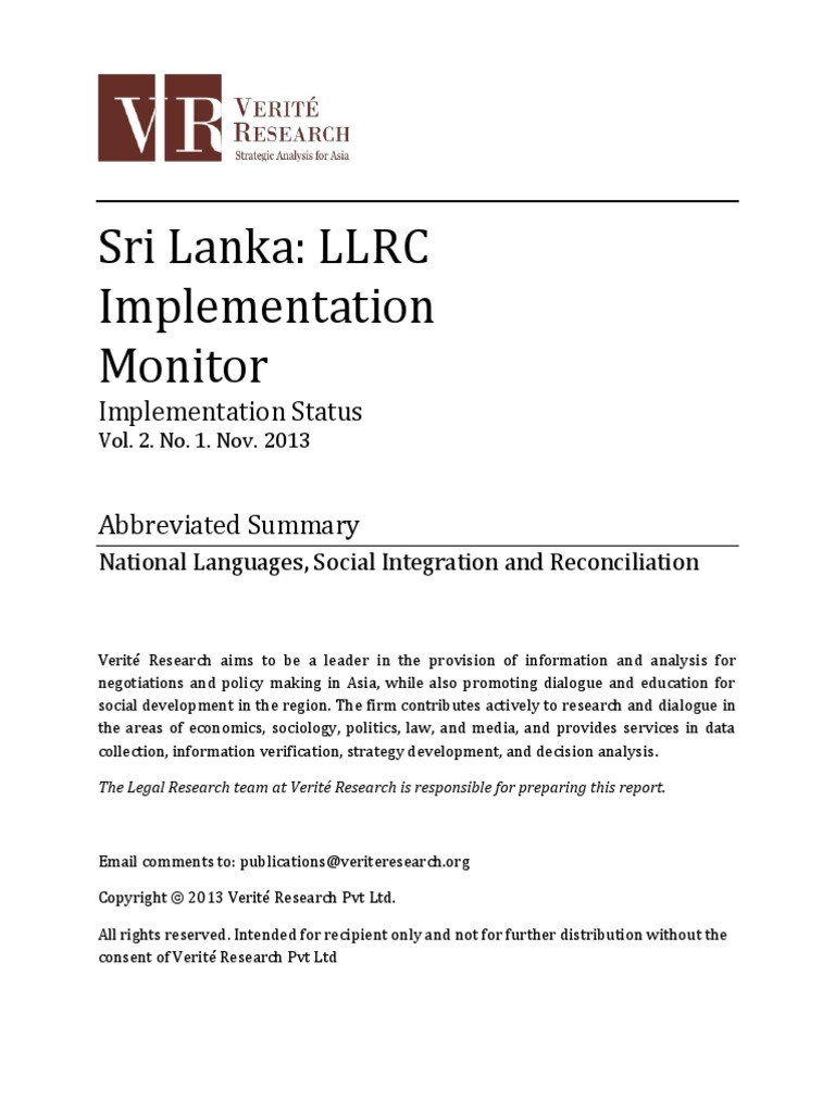 Sri Lanka: LLRC Implementation Monitor | PDF | Multilingualism ...