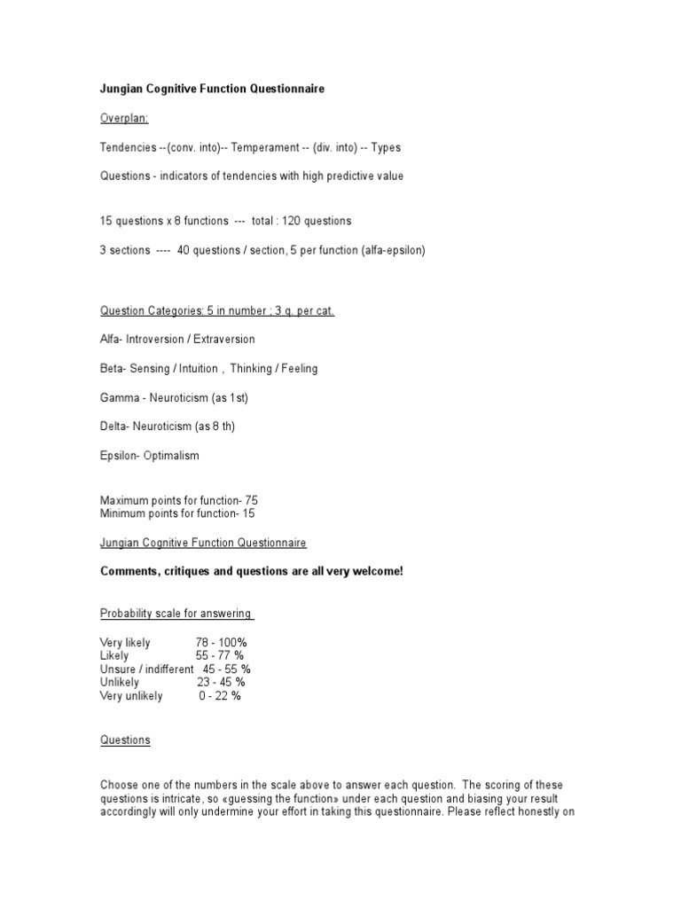Jungian Cognitive Function Questionnaire | PDF | Questionnaire ...