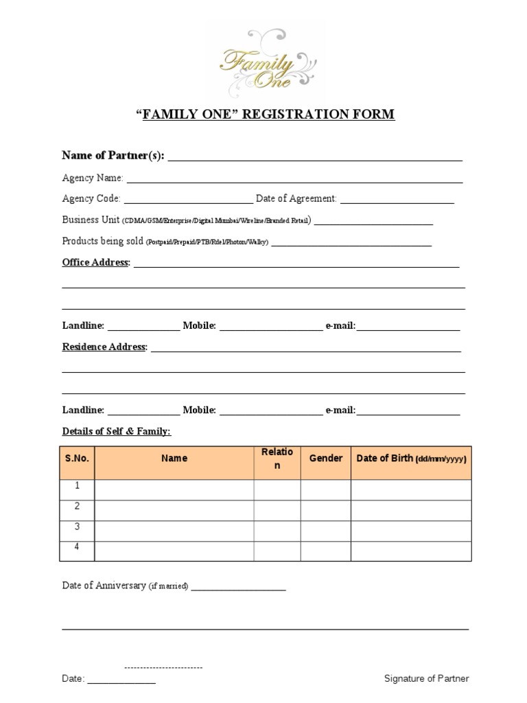 Family Registration Form Template | PDF