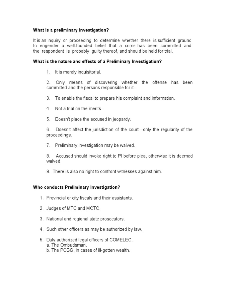 Understanding Preliminary Investigations | PDF | Prosecutor | Arrest