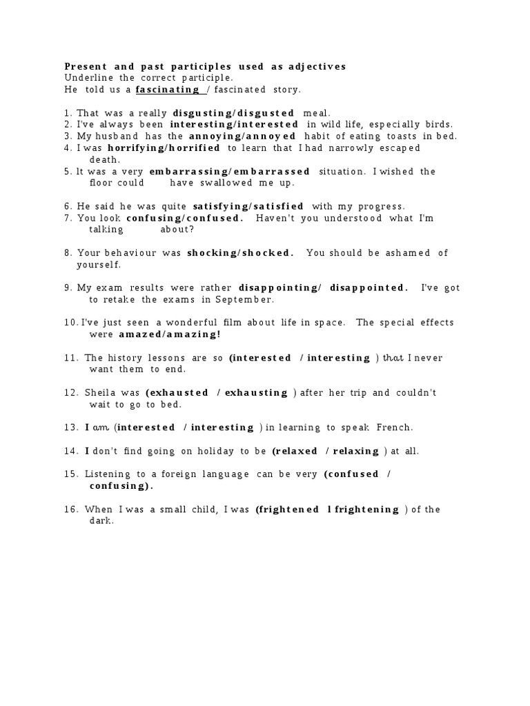 Present and Past Participles Used As Adjectives:) That I Never | PDF ...