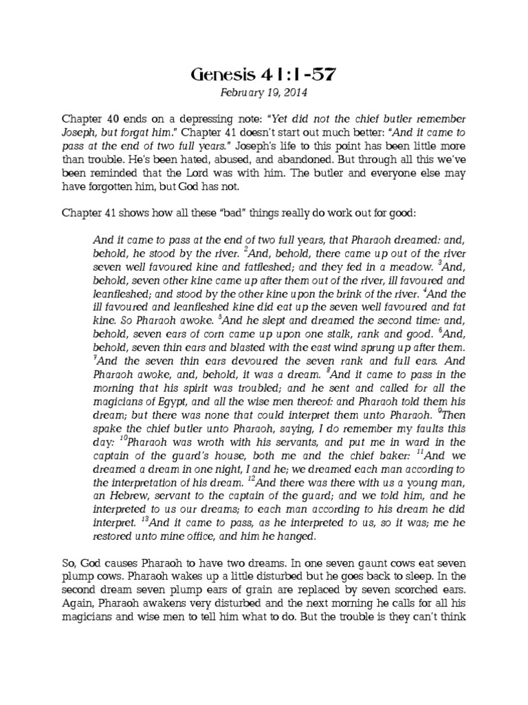 Genesis 41:1-57 | PDF | Jesus | Religious Behaviour And Experience