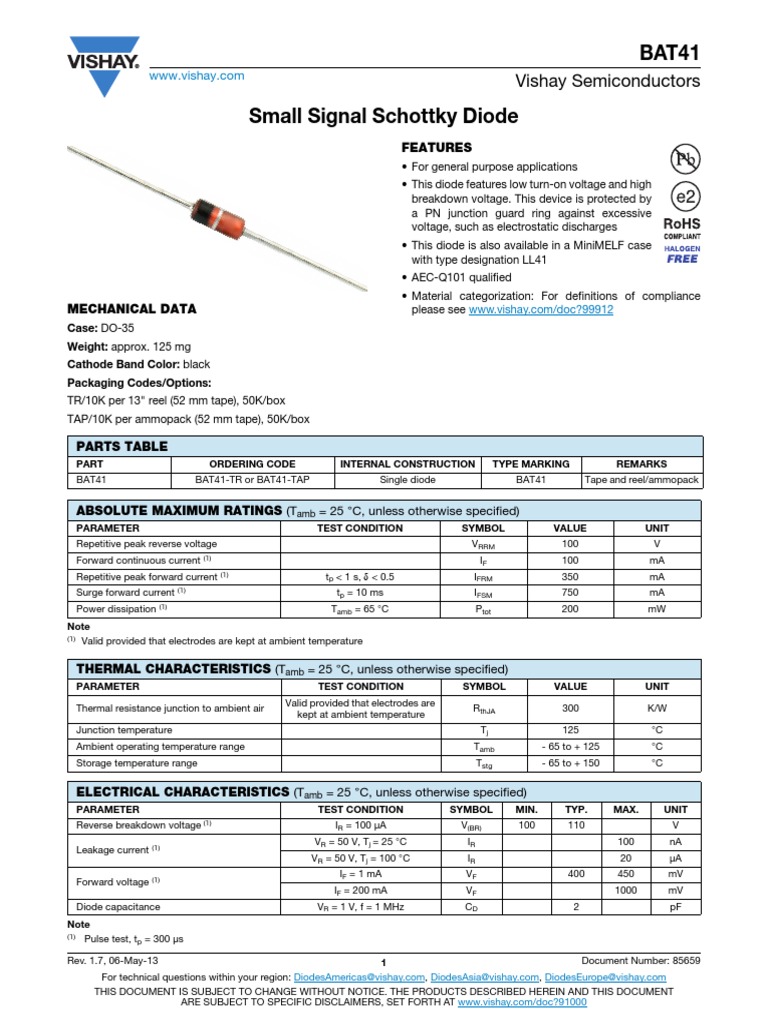 Bat 41 | PDF | Diode | Electrical Engineering