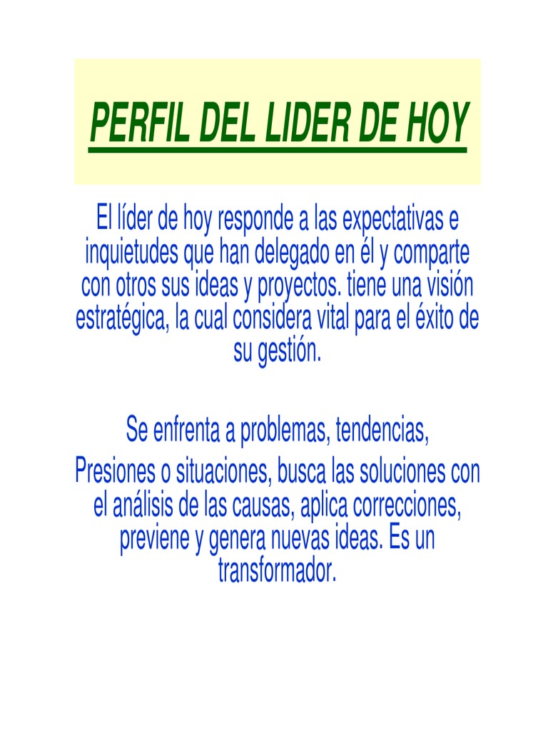 Perfil Del Lider de Hoy | Liderazgo | Liderazgo y tutoría