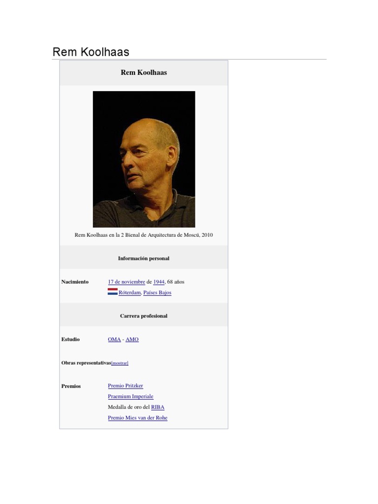 Rem Koolhaas | PDF | Arquitecto | Medios de arte