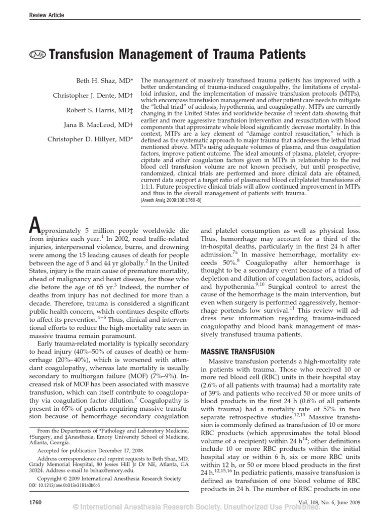 Transfusion en Trauma | PDF