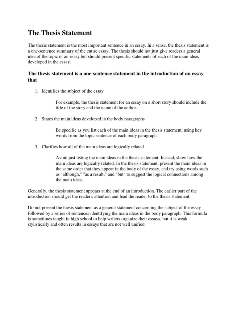 One-Sentence Thesis Statement Guide | PDF