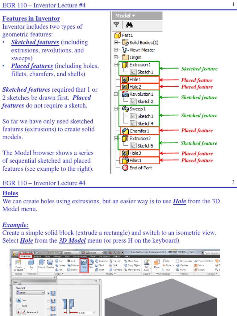 Features in Inventor: Sketched Features Required That 1 or Features Do ...