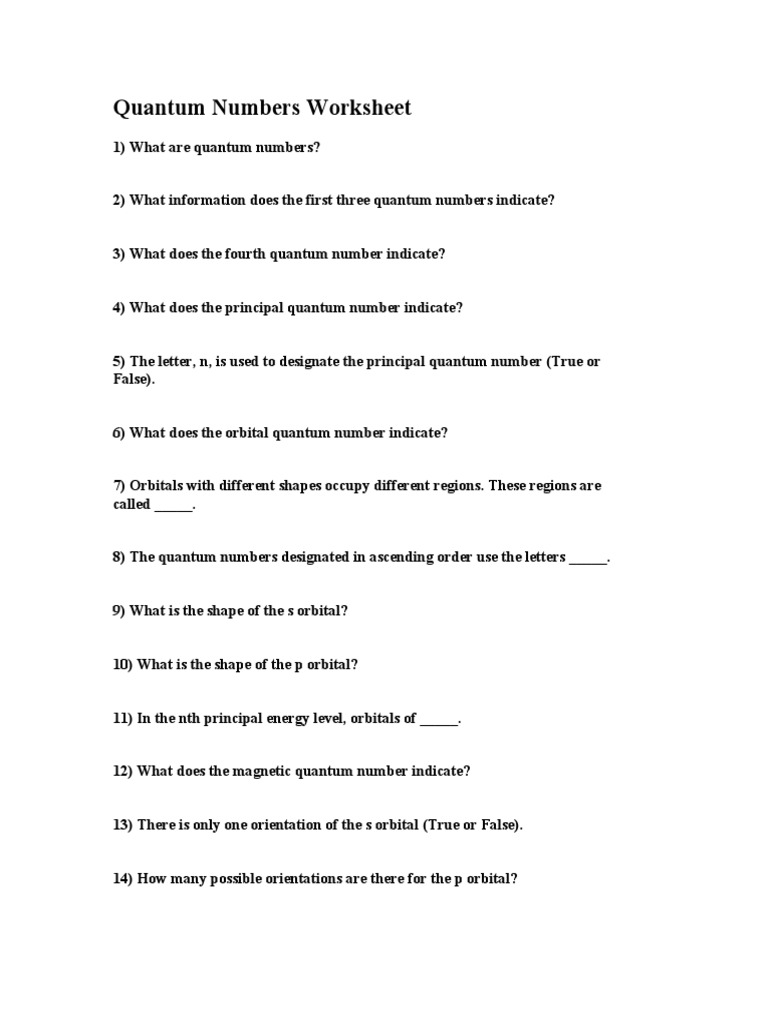 Quantum Numbers Worksheet Guide | PDF | Language Arts & Discipline