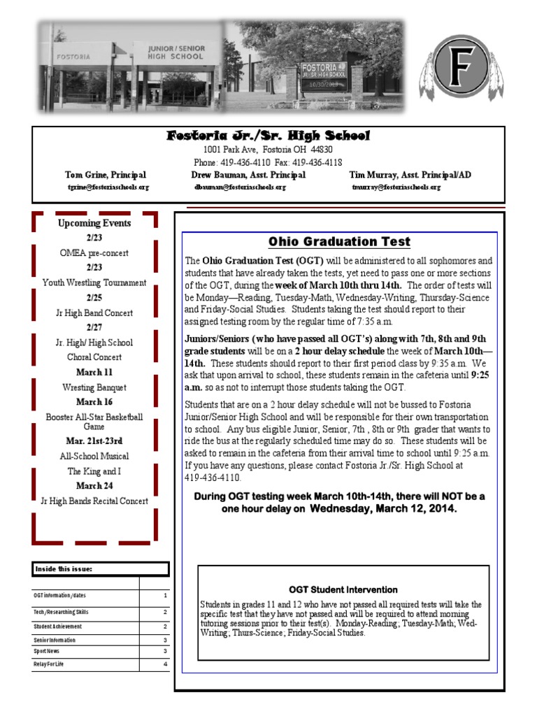Fostoria Jr./Sr. High School: Ohio Graduation Test | PDF | Educational ...