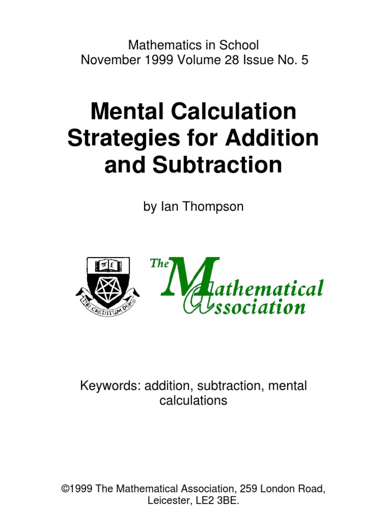 1999 Mental Calculation Strategies For Addition and Subtraction | PDF ...