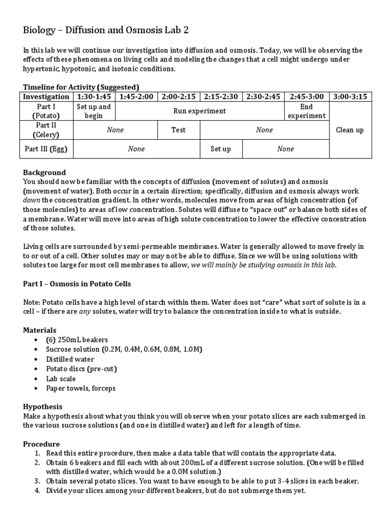 Diffusion Osmosis Lab 2 | PDF | Osmosis | Biology