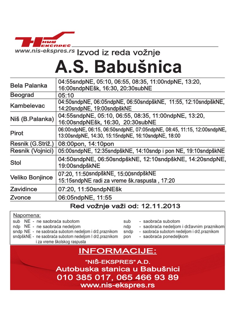 Nis Ekspres Red Voznje | PDF