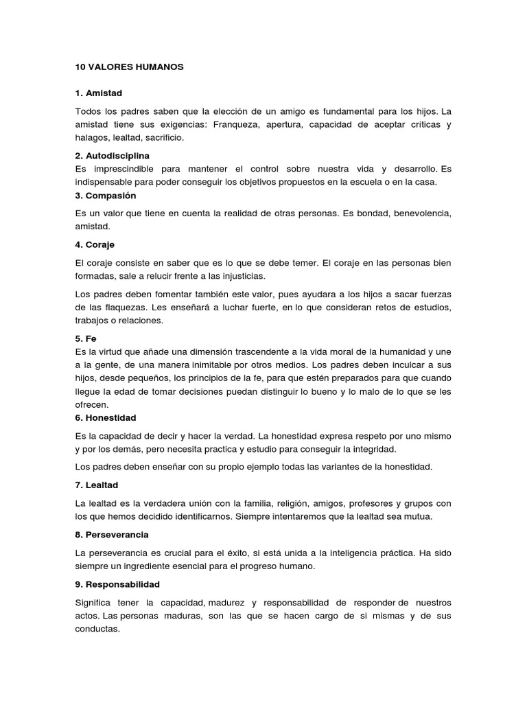 10 Valores Humanos | PDF