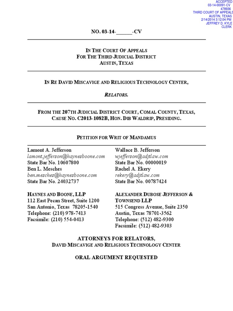 Monique Rathbun V Church of Scientology Scientology's Petition For Writ ...