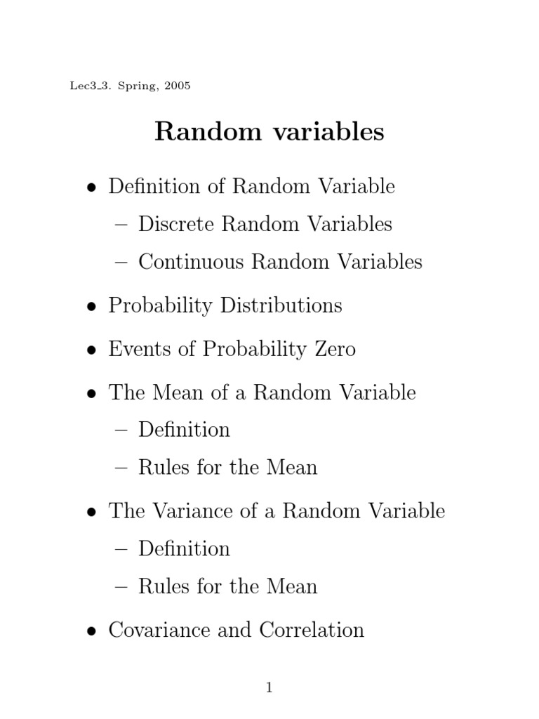 Random Variables: - Definition of Random Variable | PDF | Probability ...