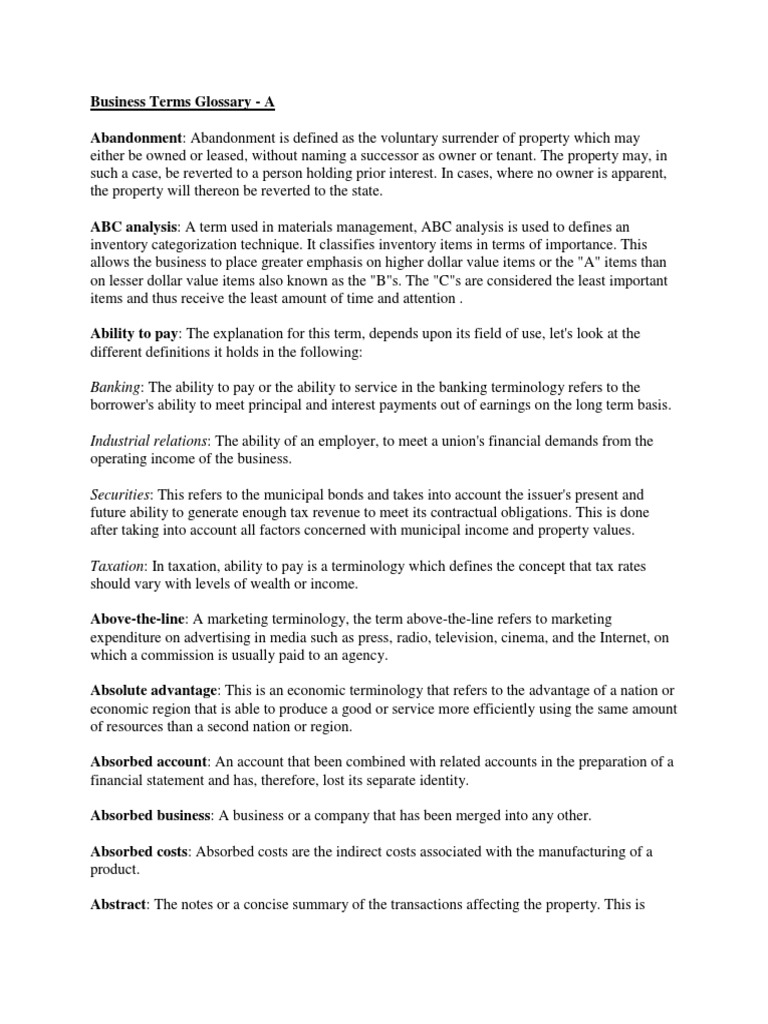 Business Terms Glossary | PDF