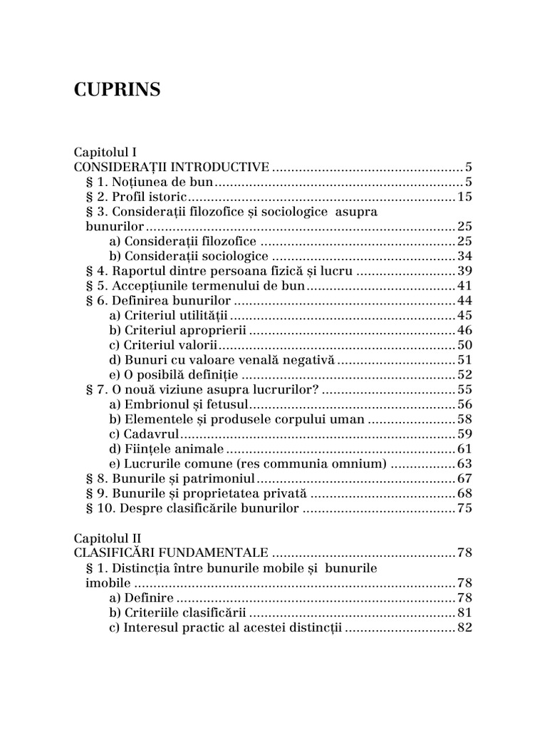 Cuprins Eseu Asupra Clasificarii Bunurilor in Dreptul Civil | PDF