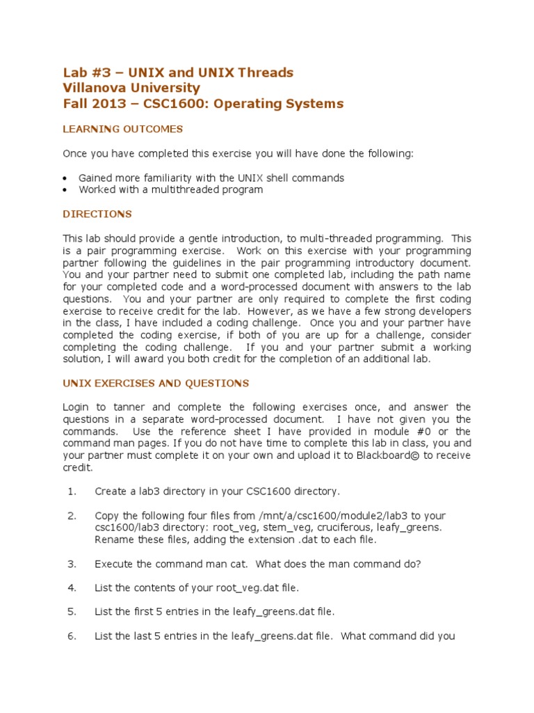 Lab 3: Unix and Linux | Download Free PDF | Thread (Computing) | Computer File