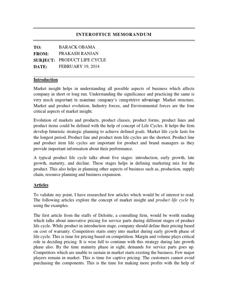 Memo-Product Life Cycle | PDF | Product Lifecycle | Strategic Management
