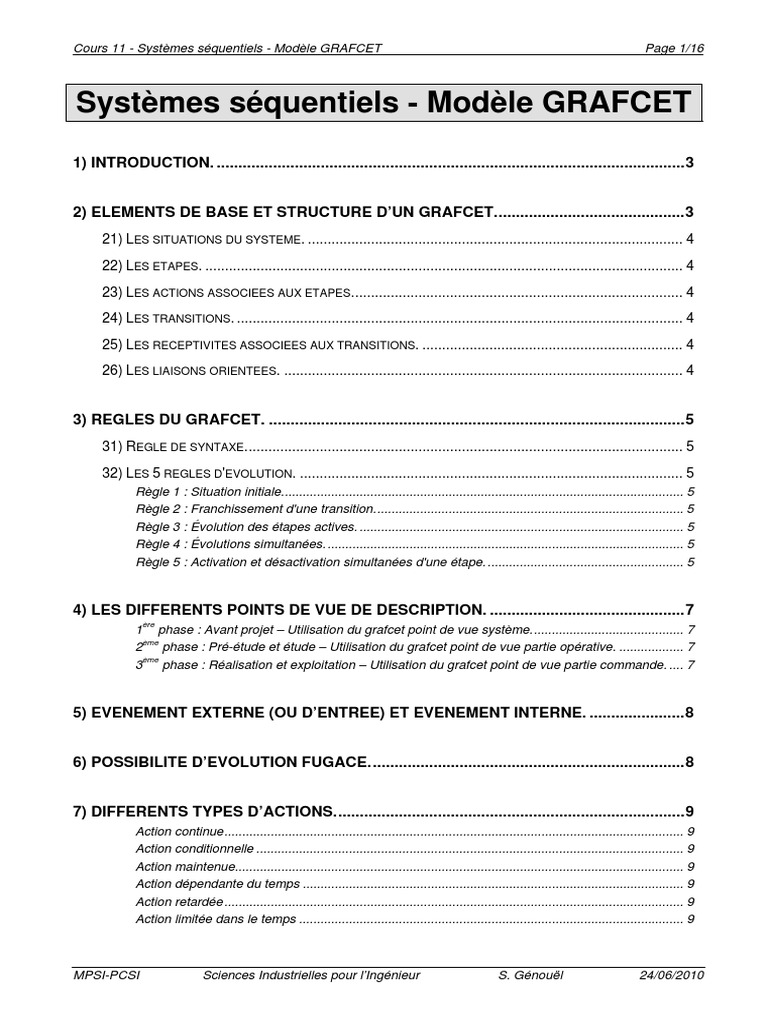 Cours 11 - Systèmes Séquentiels - Modèle GRAFCET | PDF | Programme informatique | Programmation