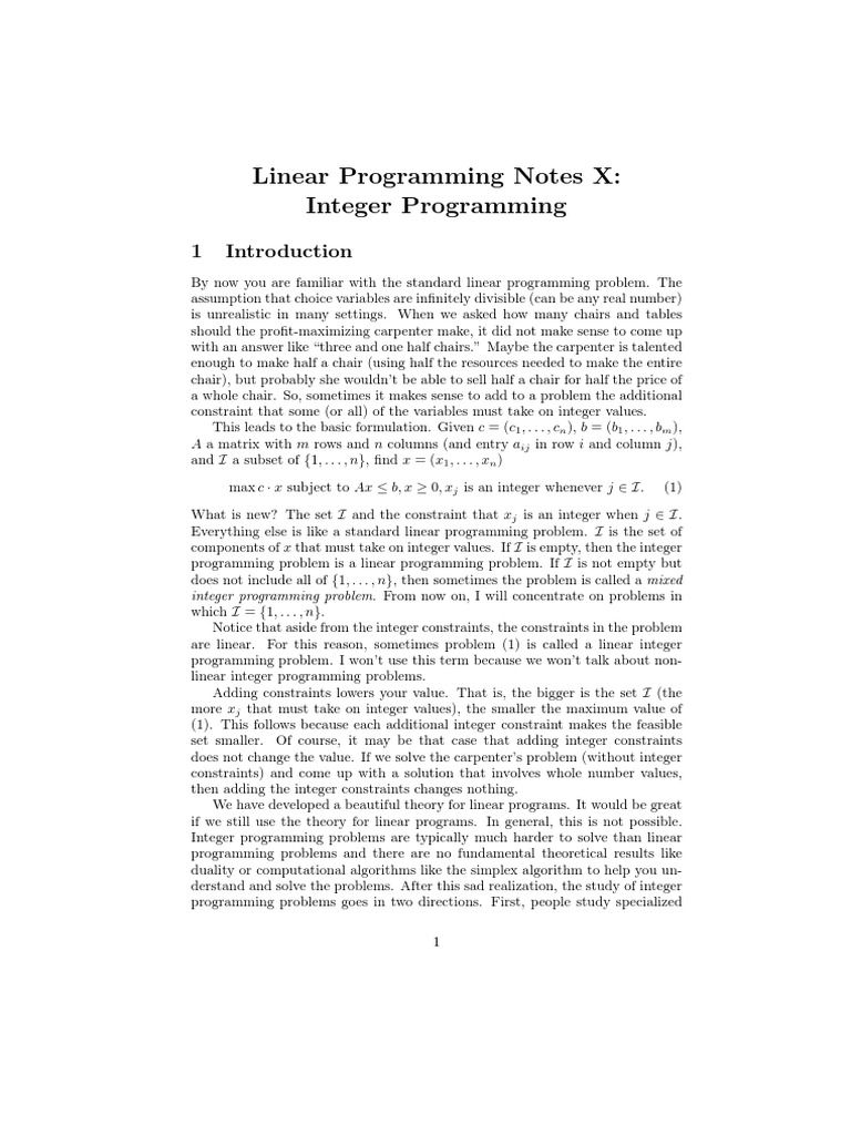 Linear Programming Notes X: Integer Programming: 1 N 1 M Ij 1 N | PDF