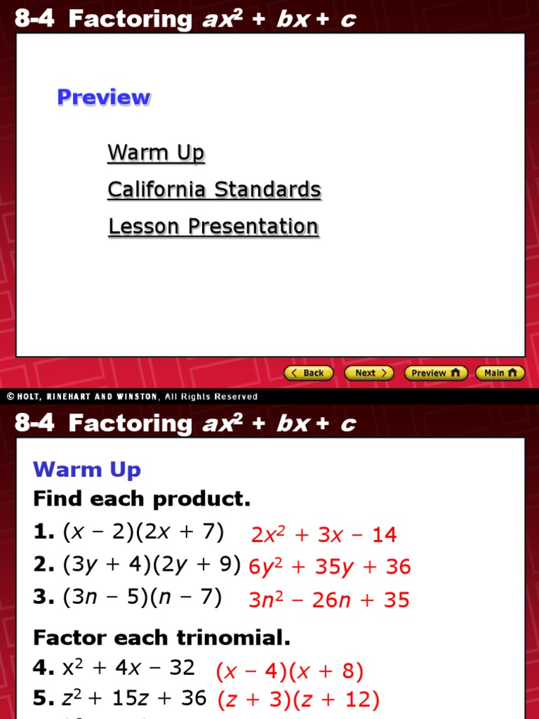 Factoring Trinomials: ax² + bx + c | PDF | Factorization | Algorithms
