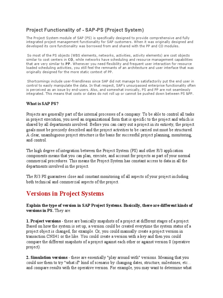 SAP Project Systems (PS) Study Material | PDF