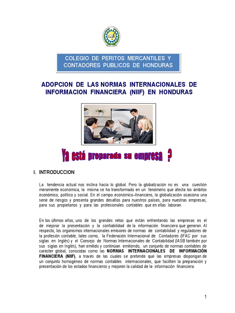 Importancia de La Adopcion de Las Niif | PDF | normas internacionales ...