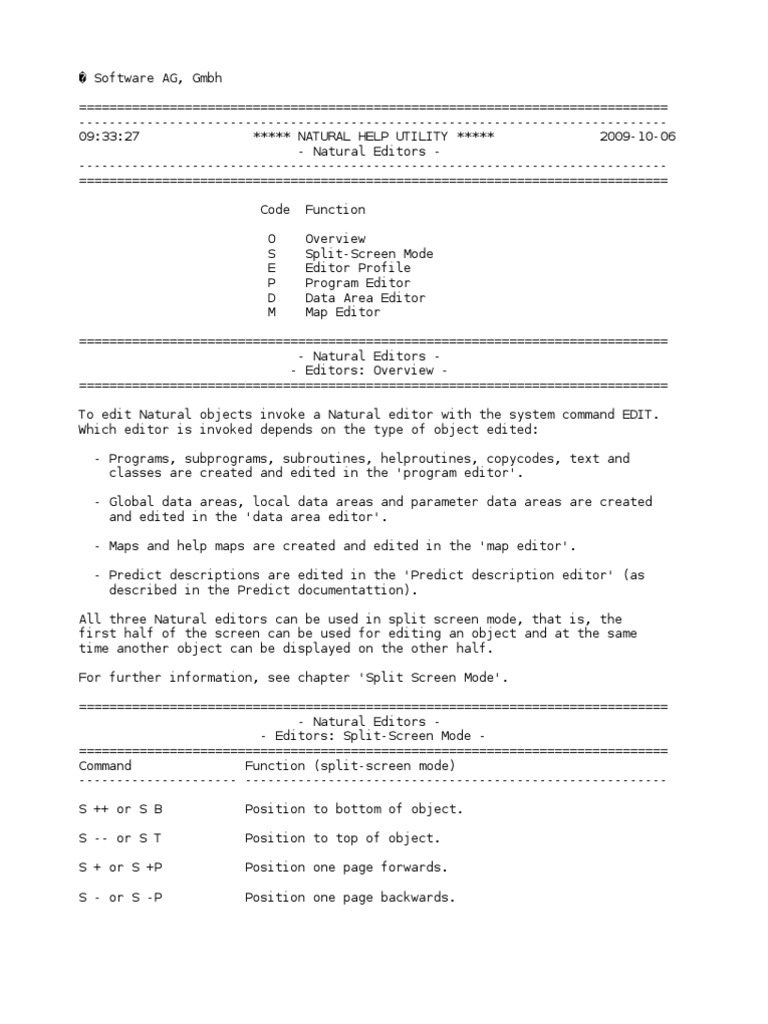 Software AG 3270 Natural Editors Help | Download Free PDF | Subroutine | Command Line Interface