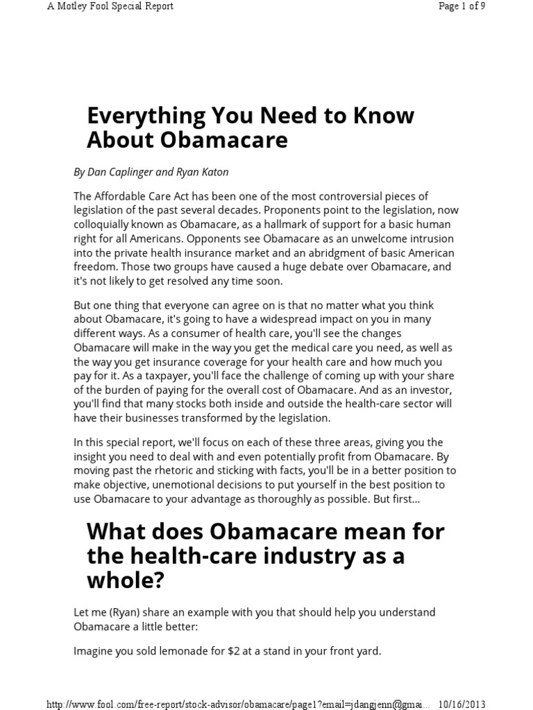 Everything You Need To Know About Obama Care | PDF | Patient Protection ...