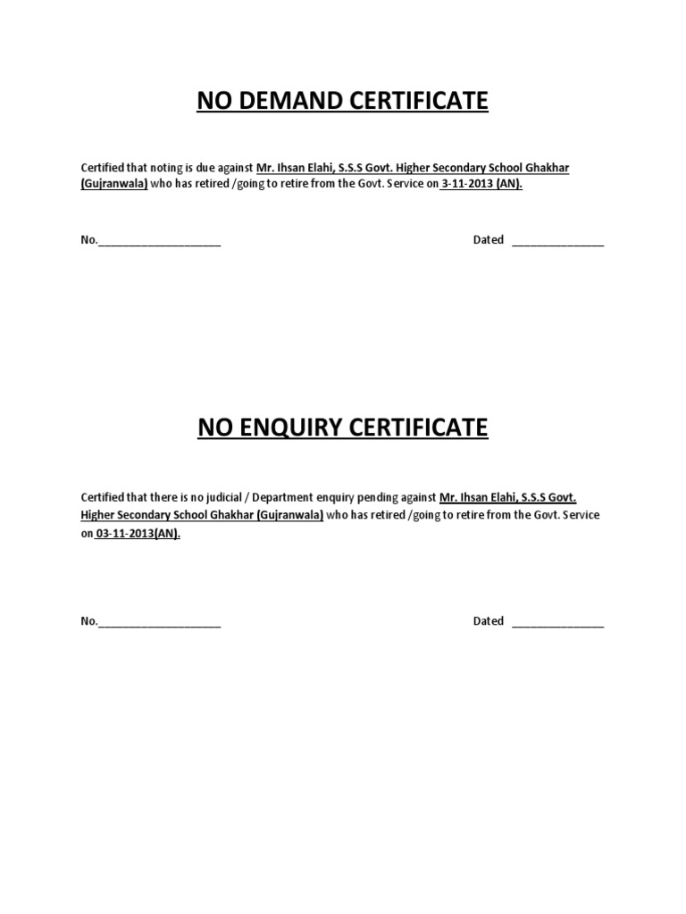 No Demand Certificate | PDF