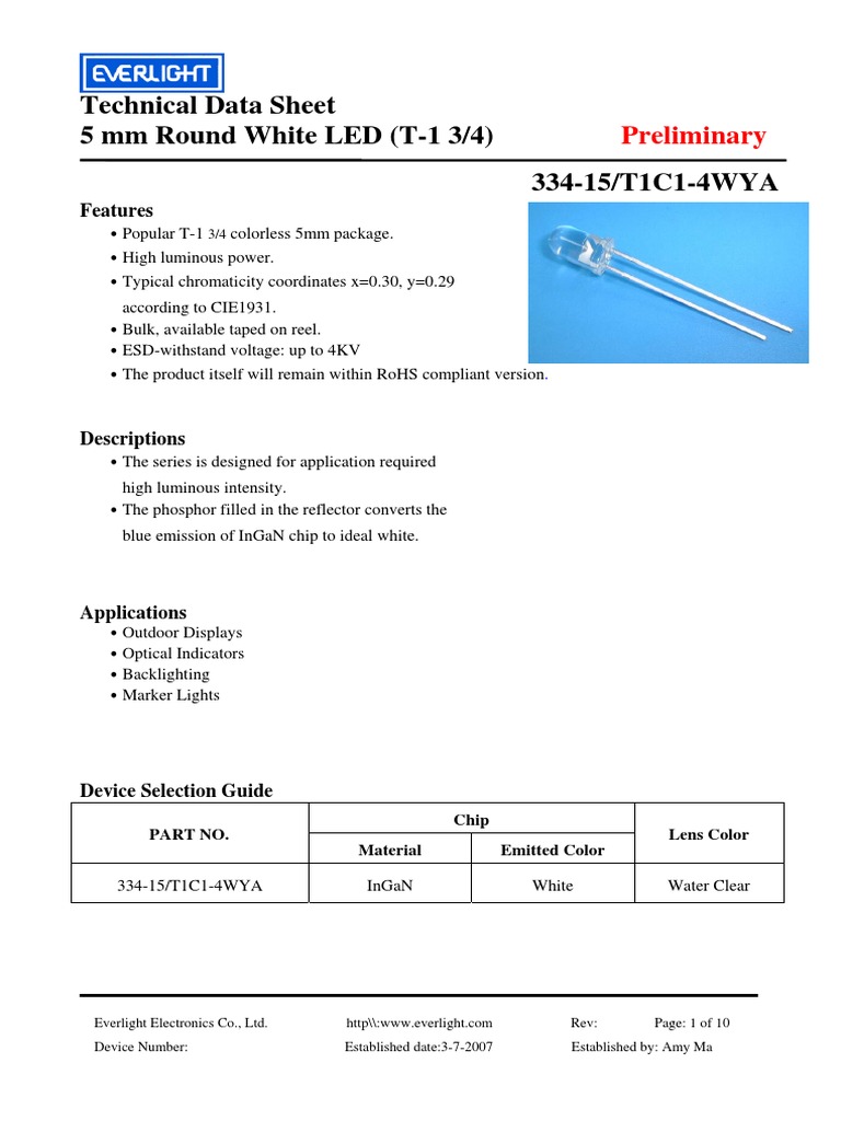 5mm Round White LED | PDF | Light Emitting Diode | Optics